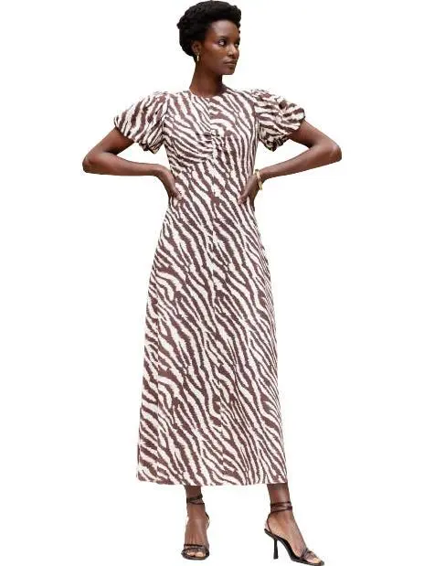 RO&ZO Puff Sleeve Midi Dress - Brown