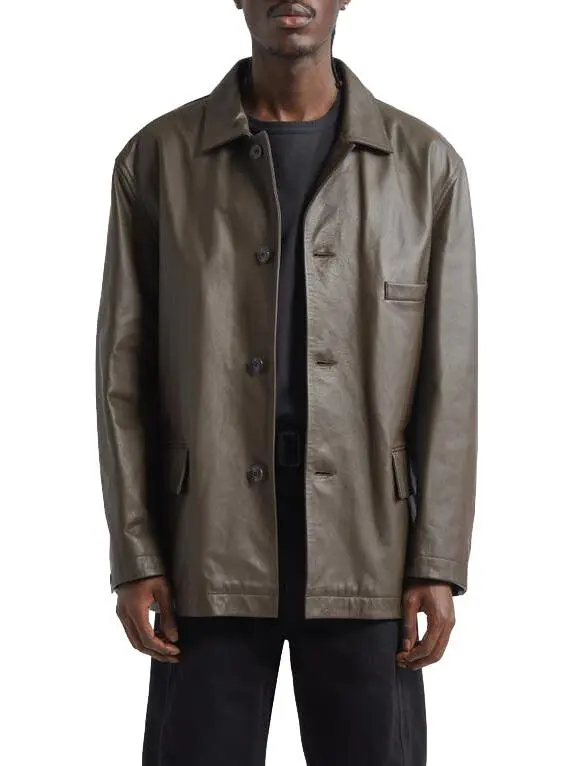 LEMAIRE Relaxed Leather Jacket - Mushroom