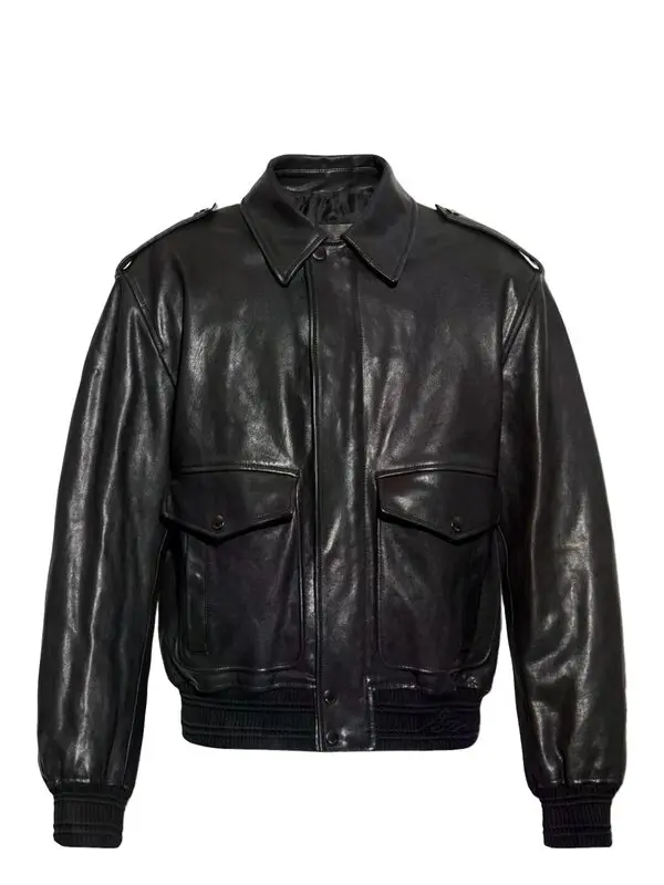 Burberry Leather Bomber Jacket - Black