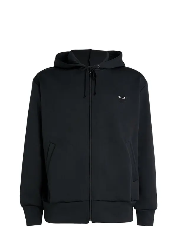 Play Comme Des Garcon Zip-up Hoodie With Heart Logo - Black