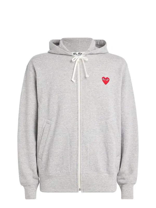 Play Comme Des Garcon Zip-up Hoodie With Heart Logo - Grey
