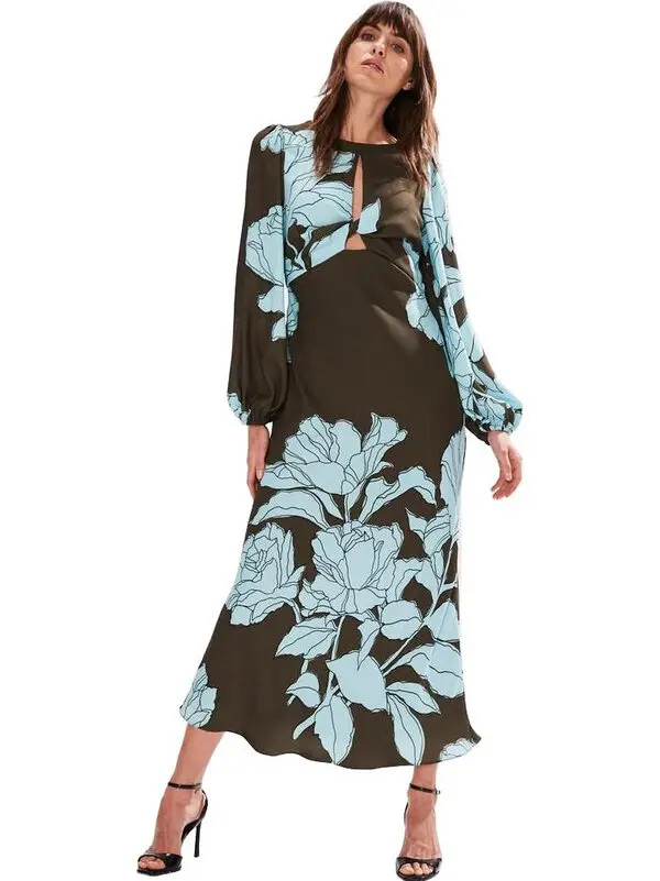 RO&ZO Mae Floral Twist Front Midi Dress - Blue