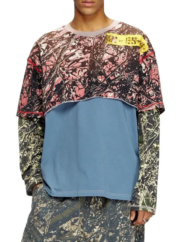 DIESEL® T-besh Camouflage Overlay Long Sleeve T-shirt - Pink
