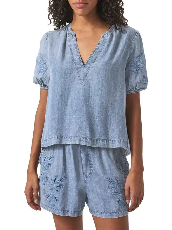 Splendid Cayden Embroidered Chambray Top - Indigo