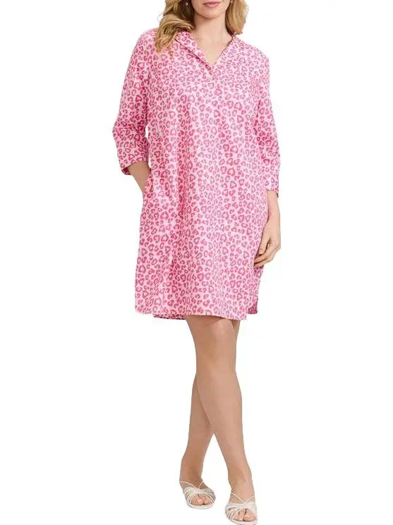 Foxcroft Sloane Leopard Print Shirtdress - Pink Flambe Multi