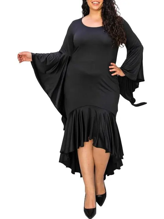 L I V D Arielle Flowy Long Sleeve High-low Dress - Black