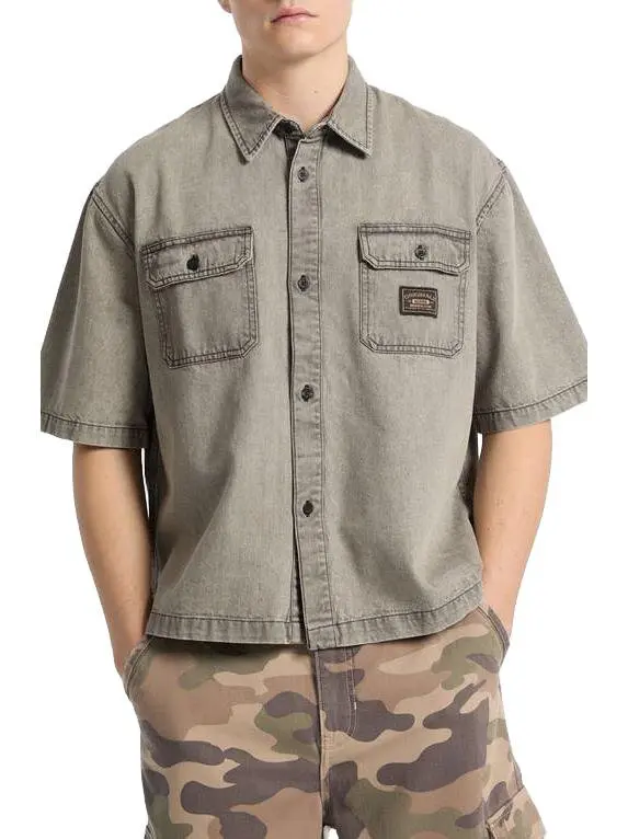 GUESS ORIGINALS Go Boxy Denim Short Sleeve Button-up Shirt - Grey