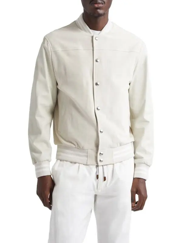 Eleventy Leather Bomber Jacket - 02-01 Sand And White