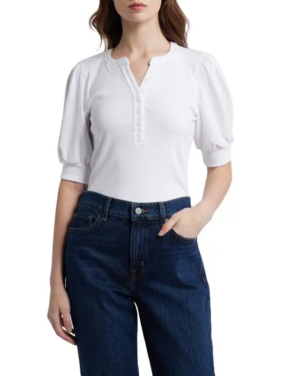 Rails Jewel Puff Sleeve Top - White Rib