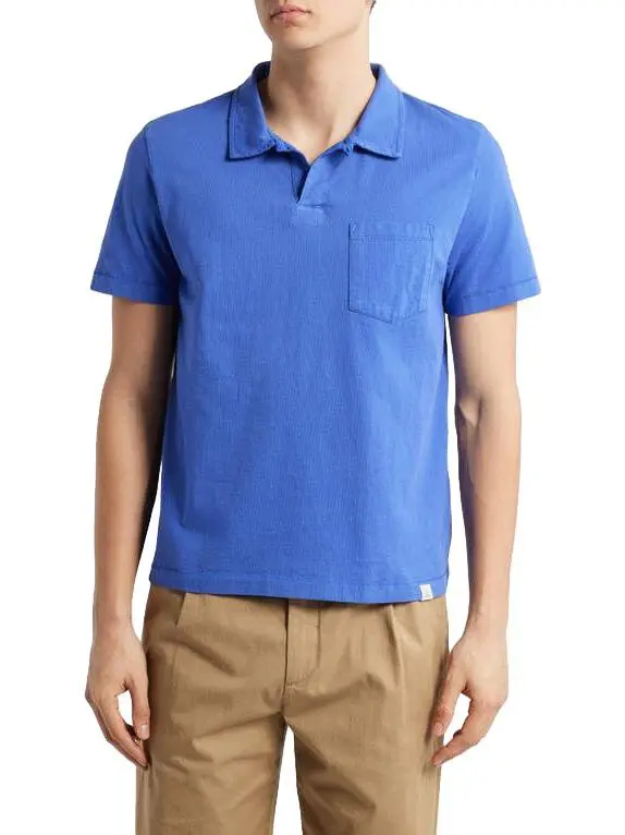 MERZ B. SCHWANEN Classic Organic Cotton Jersey Polo With Pocket - Vintage Blue