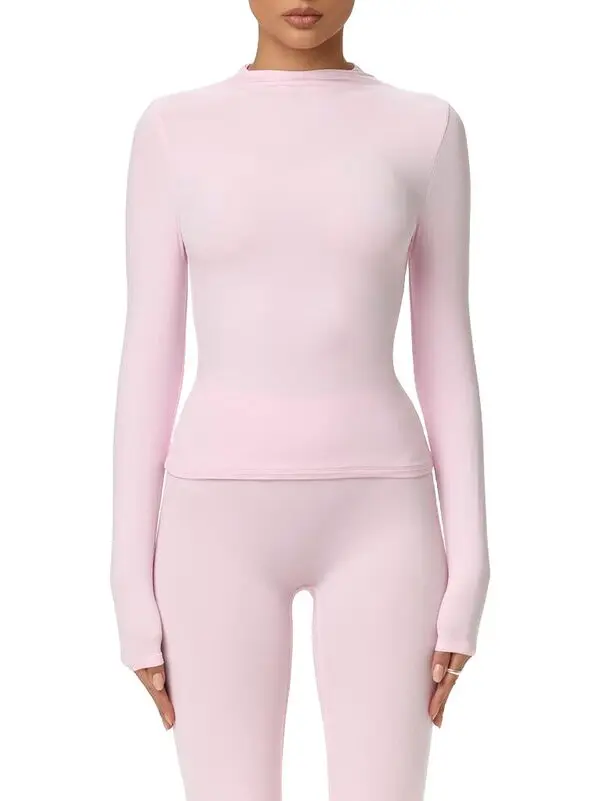 Naked Wardrobe Mock Neck Long Sleeve Top - Cotton Candy