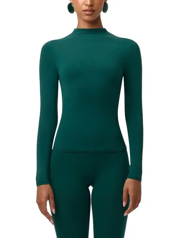 Naked Wardrobe Mock Neck Long Sleeve Top - Pine Green