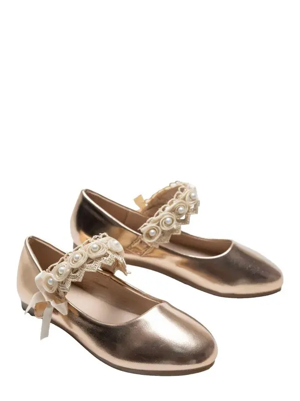 TULLEEN Rose Pearl Doily Flats - Champagne