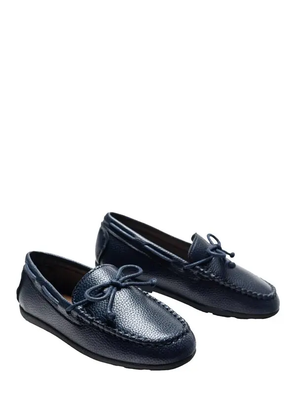 MOUSTACHE Leather Moccasin Loafers - Navy