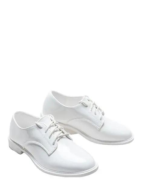 MOUSTACHE Patent Oxford Laced Dress Shoes - White