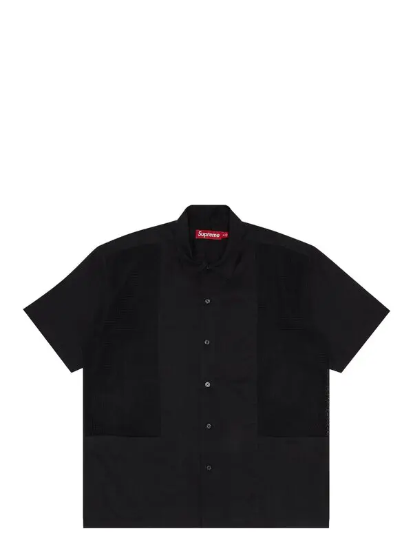 Supreme Mesh Panel Linen Short-sleeve Shirt - Black
