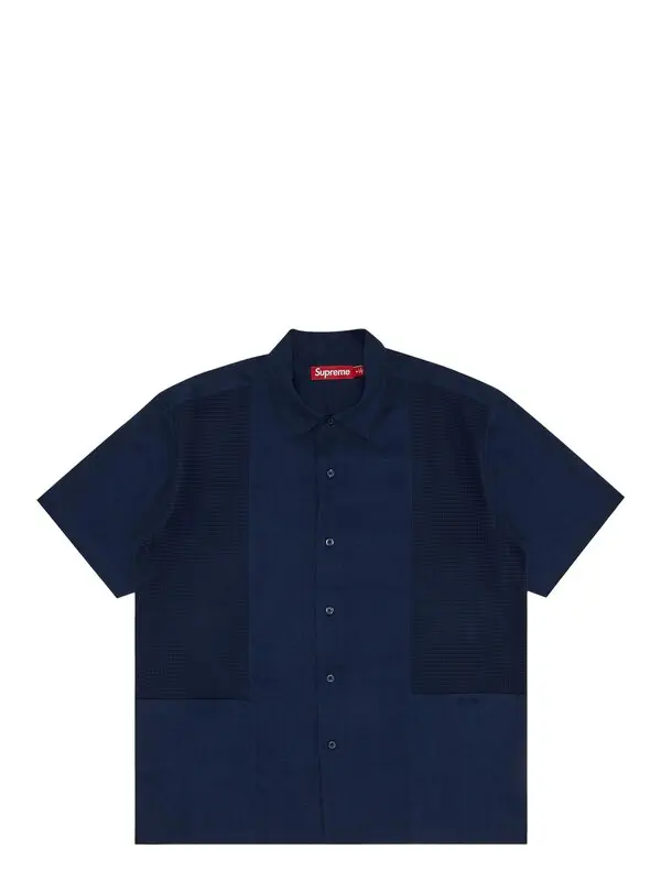 Supreme Mesh Panel Linen Short-sleeve Shirt 'navy - Blue