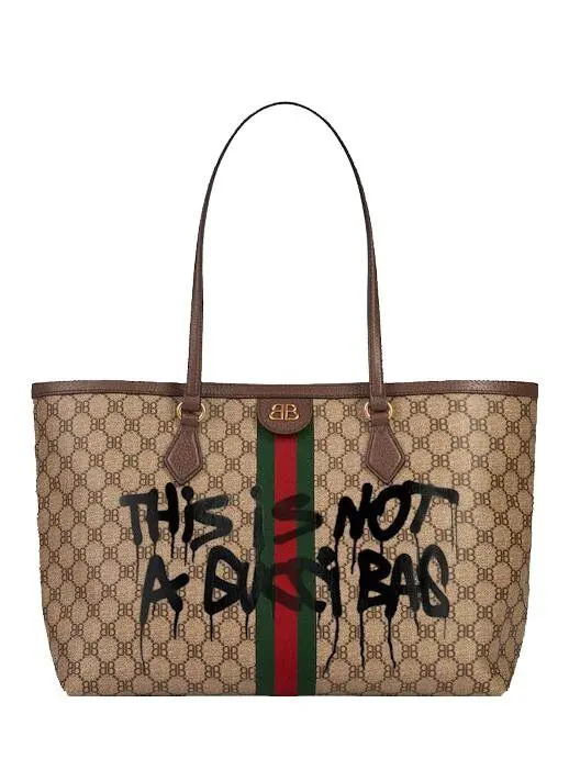 Gucci X Balenciaga The Hacker Project Graffiti Medium Tote Bag - Beige