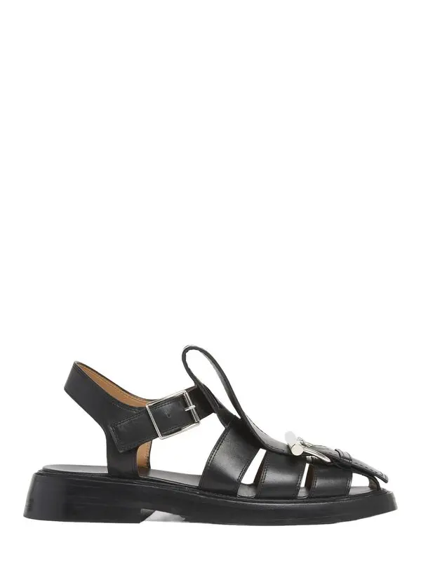 Alexander McQueen T-bar Leather Fisherman Sandals - Blk Silver