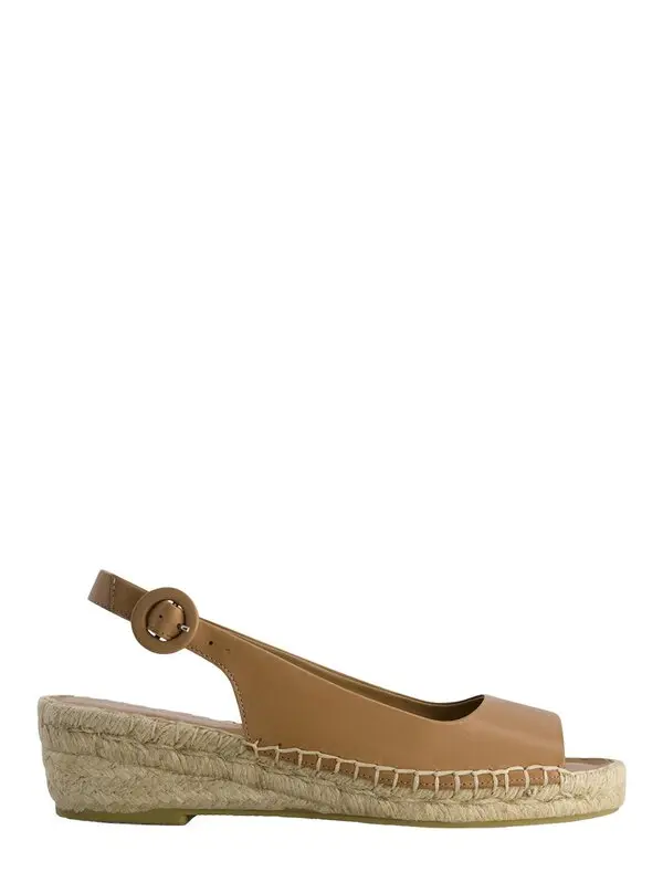 Bernardo Melila Leather Slingback Wedge Espadrilles - Sand Antique Calf