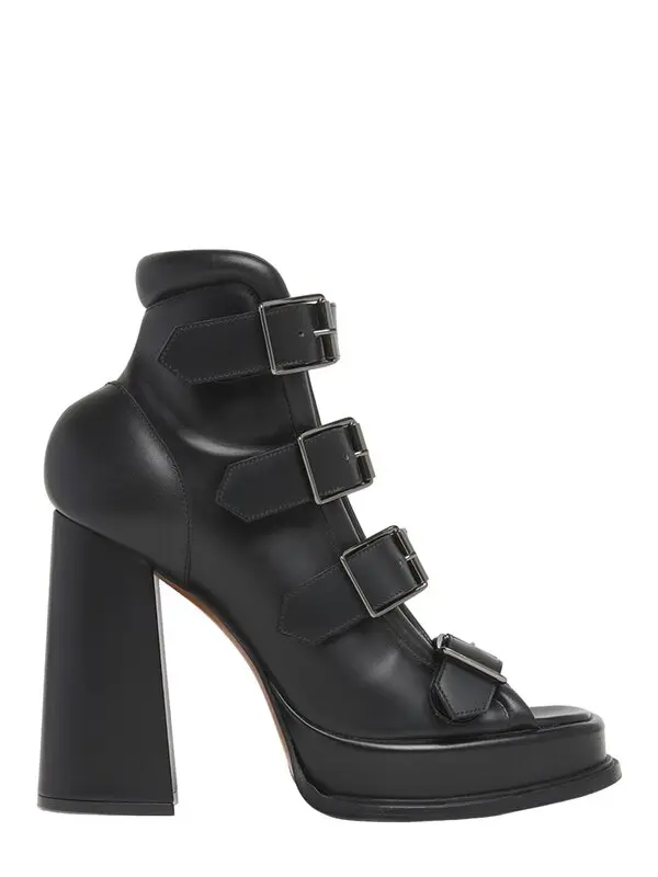 Alexander McQueen Buckle Leather Platform Sandals - Black/silver