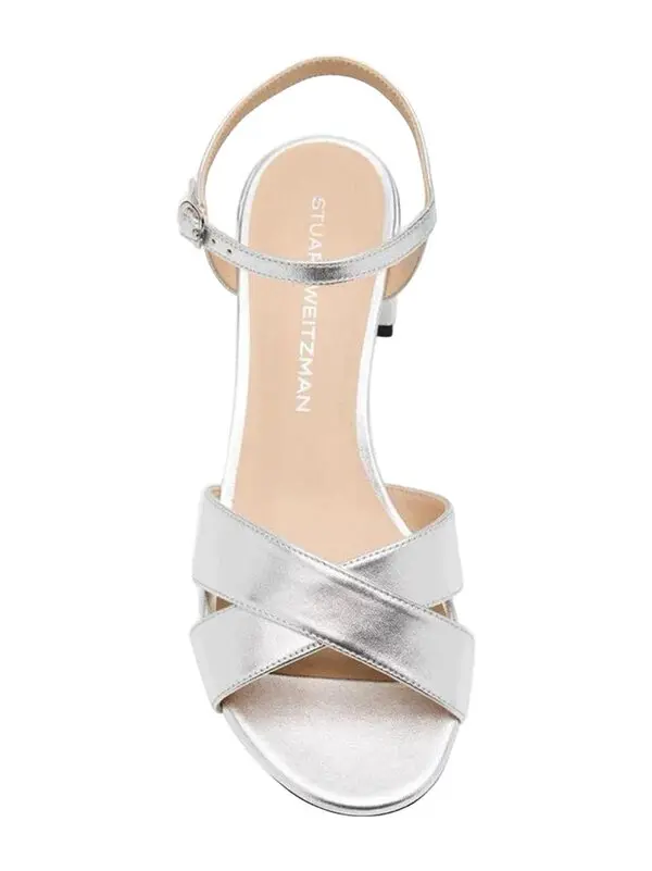 STUART WEITZMAN Dayna Metallic Leather Crisscross Sandals - Silver