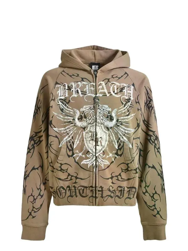 BREATH Graphic-print Zip-up Hoodie - Neutrals