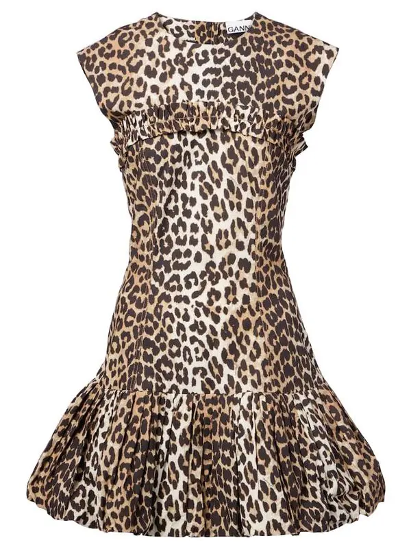 GANNI Leopard-print Cotton Corset Dress - Multicoloured