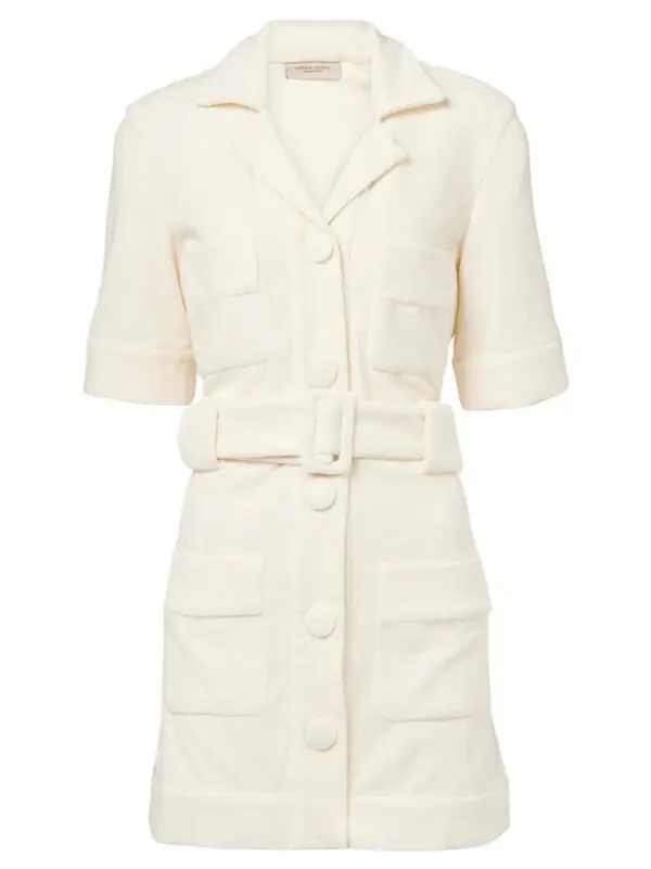 ADRIANA DEGREAS Belted Cotton-blend Terry Minidress - White