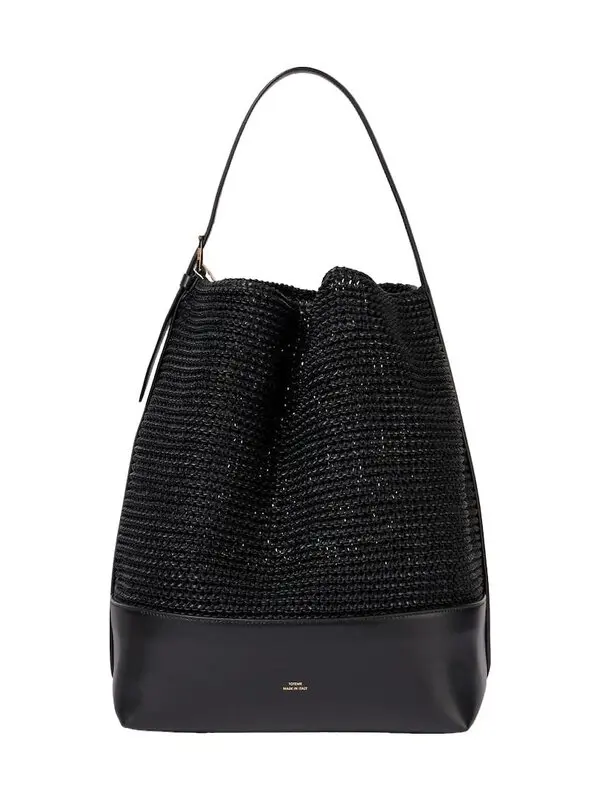 TOTEME Belted Woven Leather Tote Bag - Black
