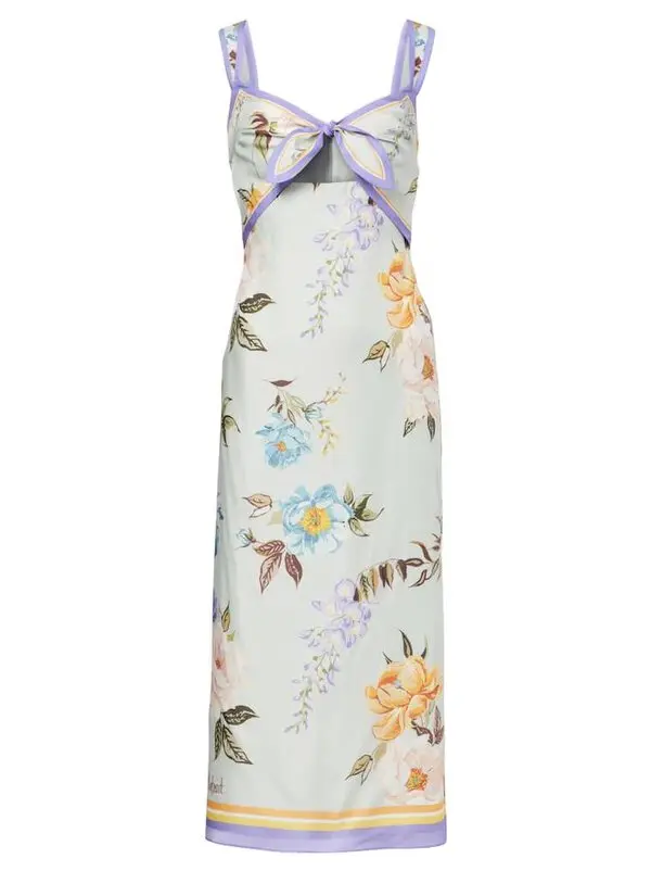 SELF-PORTRAIT Floral Twill Midi Dress - White