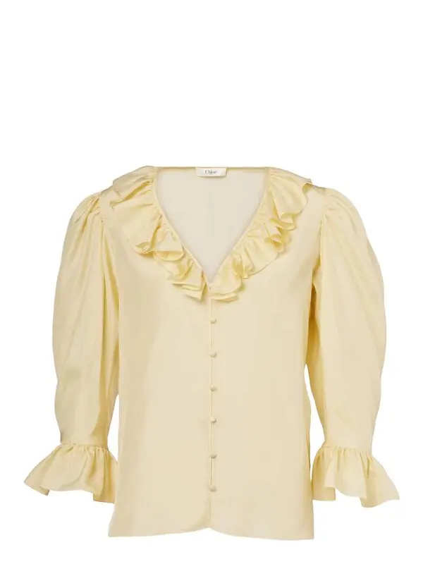 Chloé Ruffled Silk Habutai Blouse - Yellow