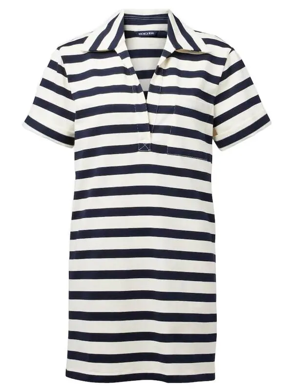 Veronica Beard Cayden Striped Cotton Polo Shirt Dress - Blue