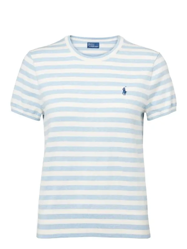 Polo Ralph Lauren Striped Ribbed-knit Cotton-blend T-shirt - Blue