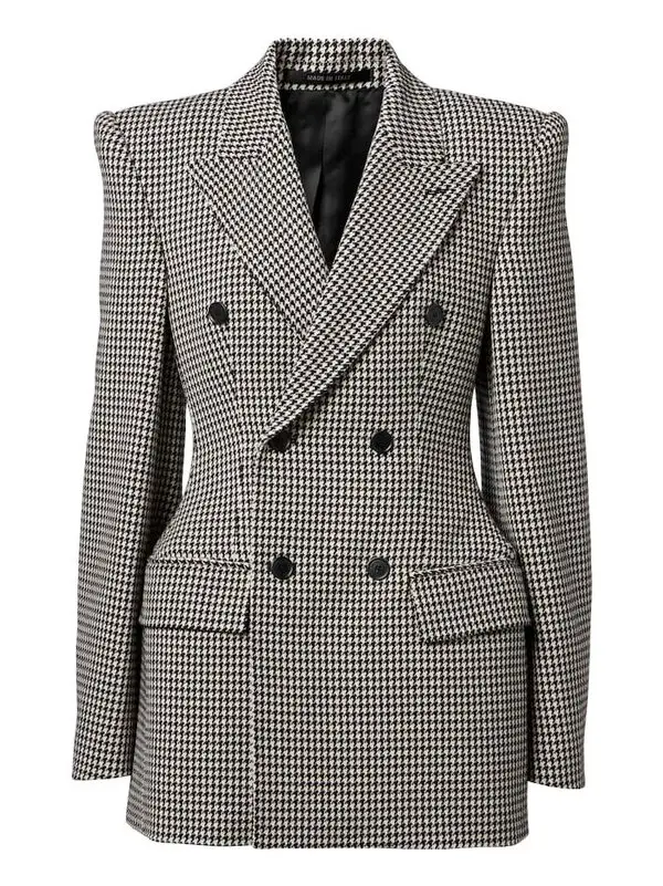 Balenciaga Houndstooth Wool Blazer - Black