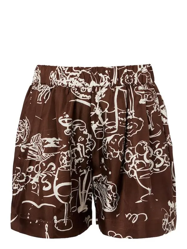 Asceno Zurich Printed Silk Twill Shorts In Sunflower Mahogany - Brown