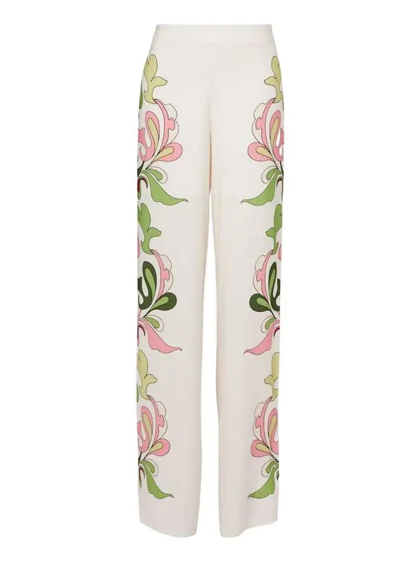 ADRIANA DEGREAS Inamorata Printed High-rise Wide-leg Pants - White