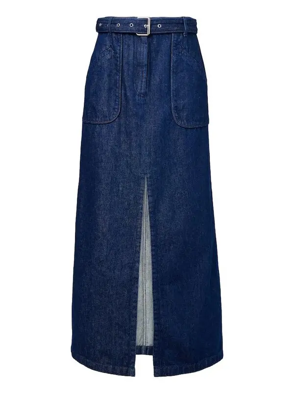 Dries Van Noten Belted Denim Maxi Skirt - Blue