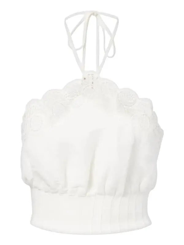Simkhai Mellie Scalloped Linen-blend Crop Top - White