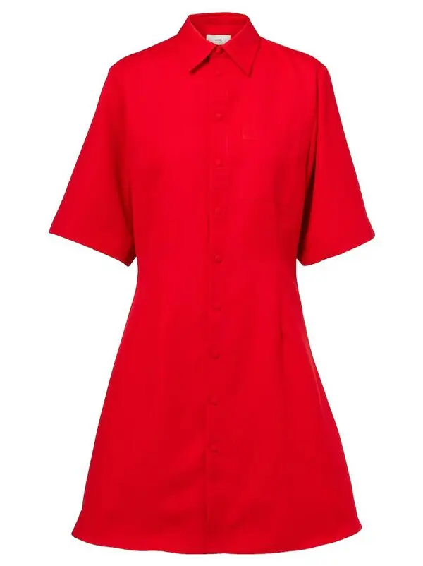 AMI Paris Virgin Wool Canvas Shirt Dress - Red