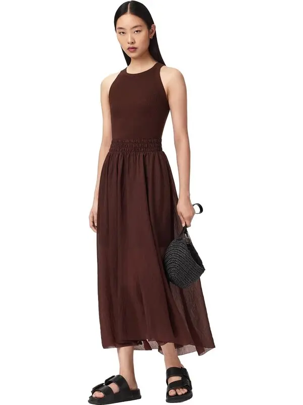 ALLSAINTS Zenia Sleeveless Asymmetric Midi Dress - Brown