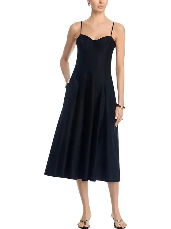 French Connection Sateen Pleated Midi Dress - Black