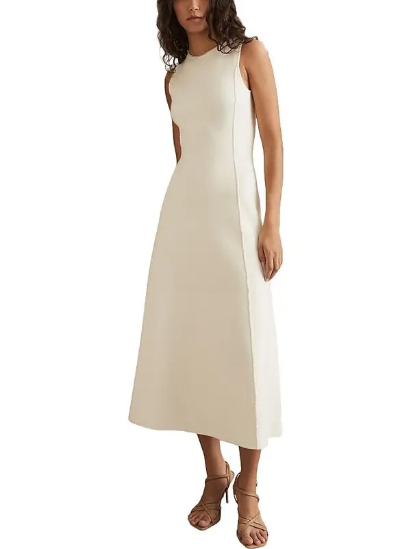 REISS Nilo Seamed Knit Midi Dress - Ivory