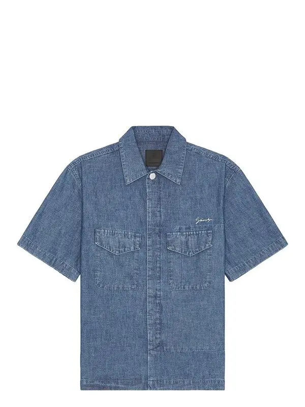 Givenchy Short Sleeve Chambray Shirt In Blue - Denim Blue