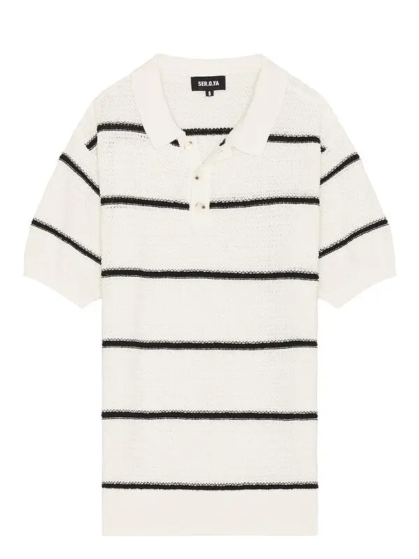SEROYA Samuel Knit Polo Shirt In White - White & Black
