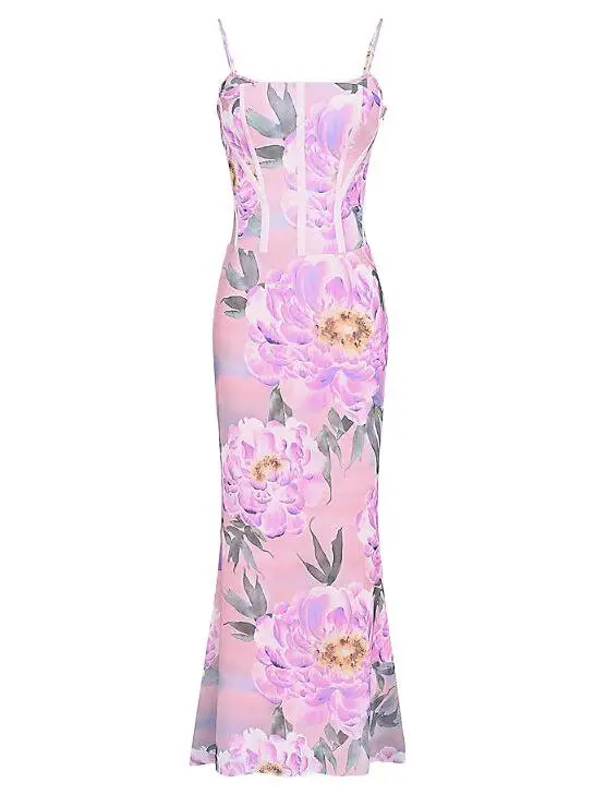 House Of Cb Antonina Corset Lace Maxi Dress - Pink Floral