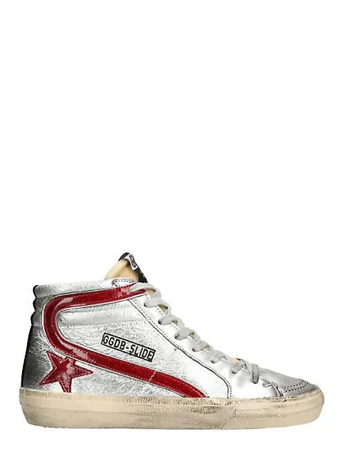 GOLDEN GOOSE Slide Metallic-leather High-top Trainers - Silver Com