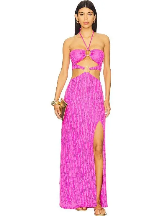 Luli Fama Double Loop Bandeau Long Dress - Fuchsia
