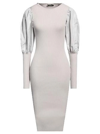 Elisabetta Franchi Midi Dress With Puffed Sleeves - Light Grey