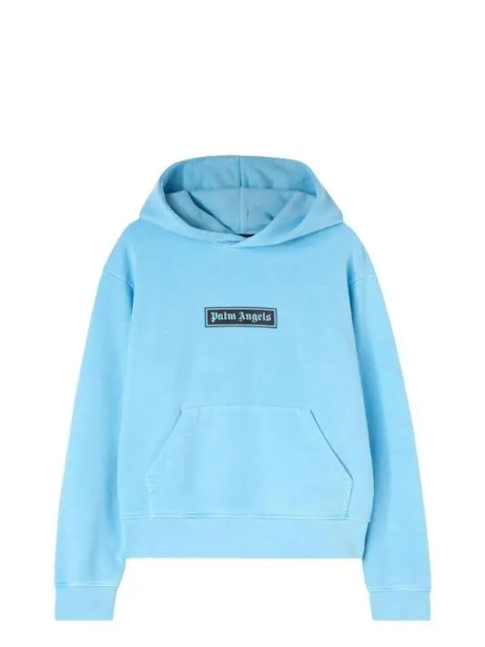 Palm Angels Garment Dye Box Logo Hoodie - Light Blue/black
